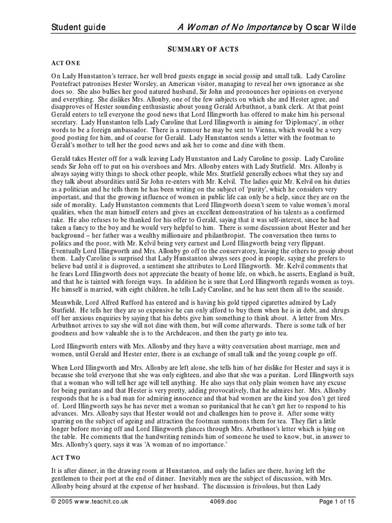 A Woman of No Importance by Oscar Wilde | PDF