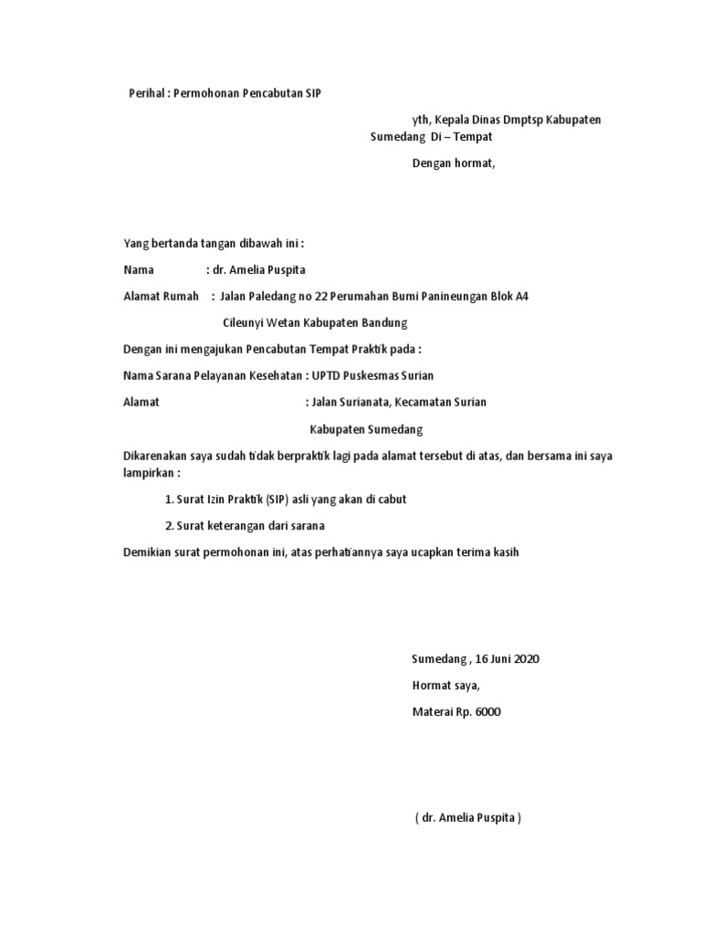 Surat Permohonan Pencabutan Sip | PDF