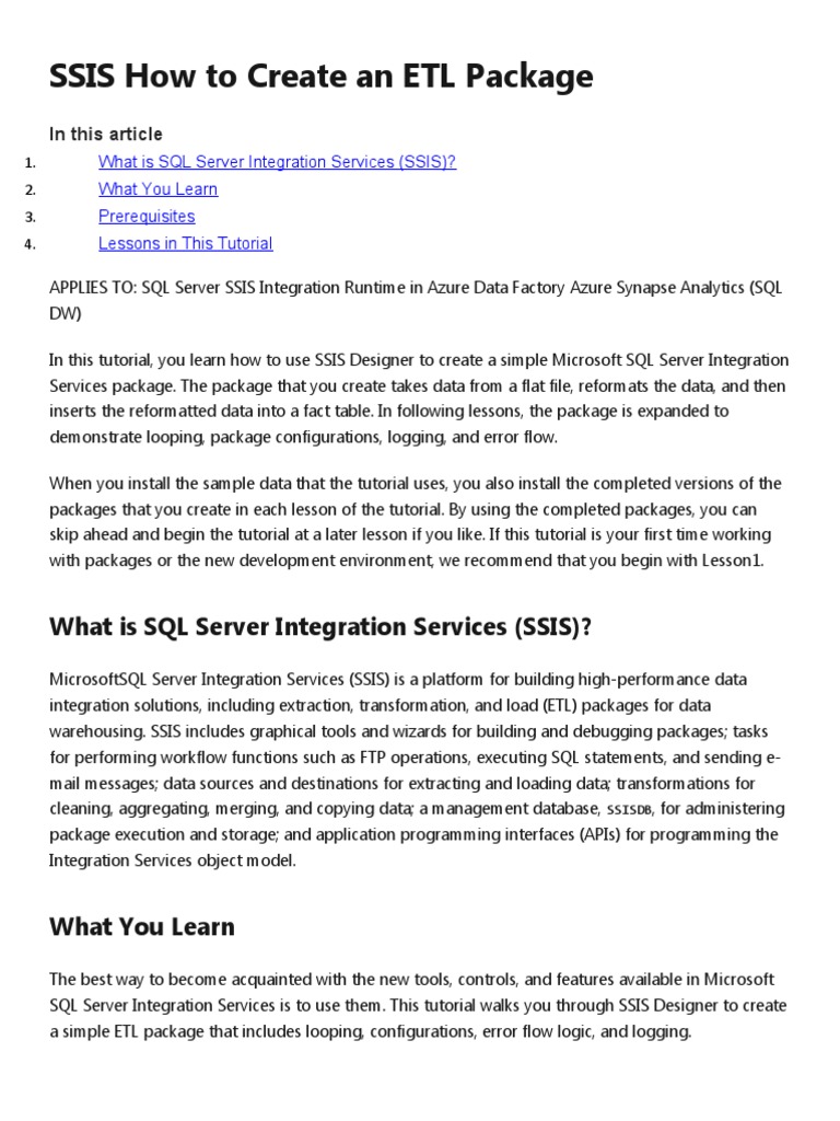 Ssis How To Create An Etl Package Pdf Microsoft Sql Server Databases