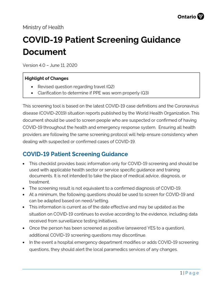 COVID-19 Patient Screening Guidance | PDF | Screening (Medicine) | Symptom