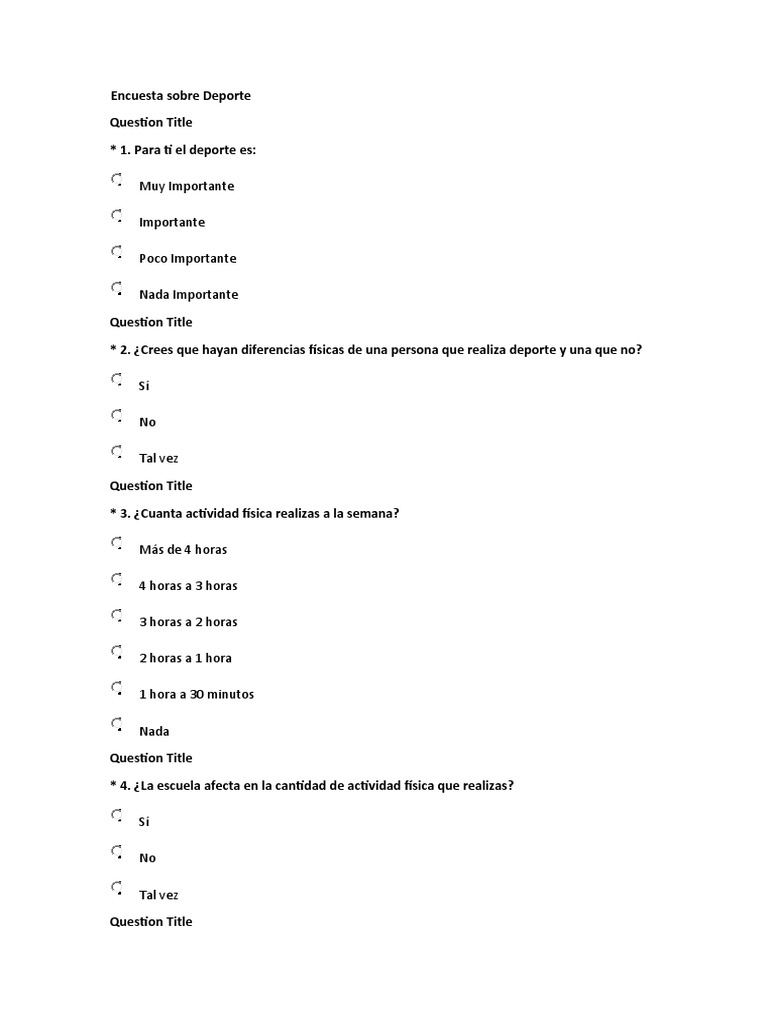 Encuesta Sobre Deporte | PDF | Estilo de vida | Relaciones personales ...