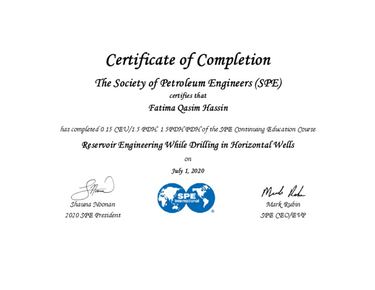 The Society of Petroleum Engineers - Printable Certificate PDF | PDF