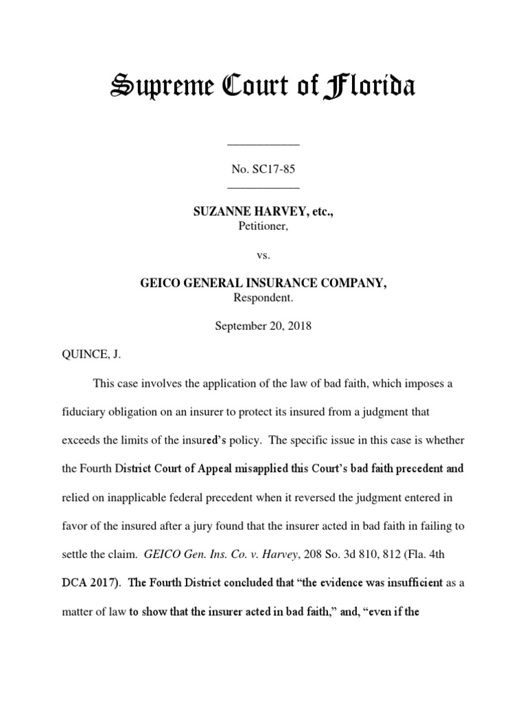 Supreme Court of Florida: Suzanne Harvey, Etc. | PDF | Lawsuit | Precedent