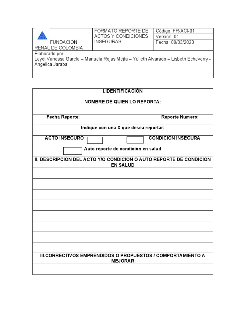 Formato Reporte de Condiciones Inseguras | PDF | Naturaleza