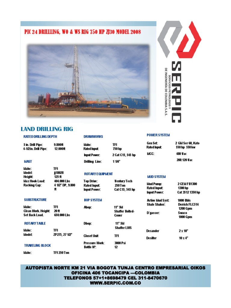 Land Drilling Rig: Pic 24 Drillling, Wo & Ws Rig 750 HP Zj30 Model 2008 ...