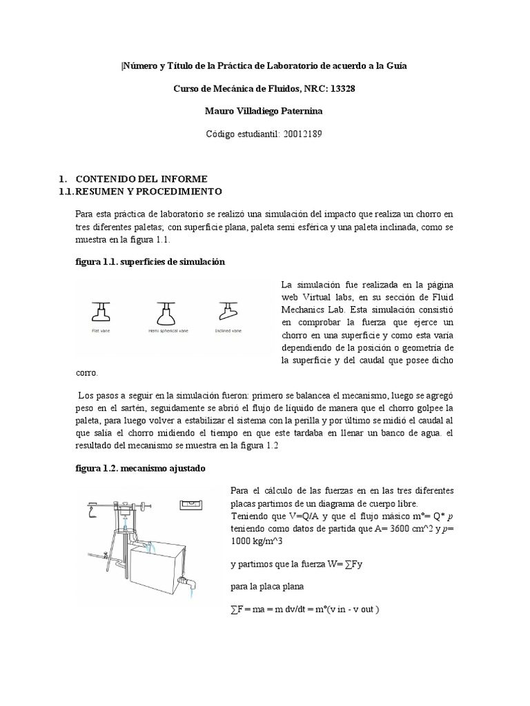 LAB Impacto de Chorro PDF | PDF | Pendiente | Presión