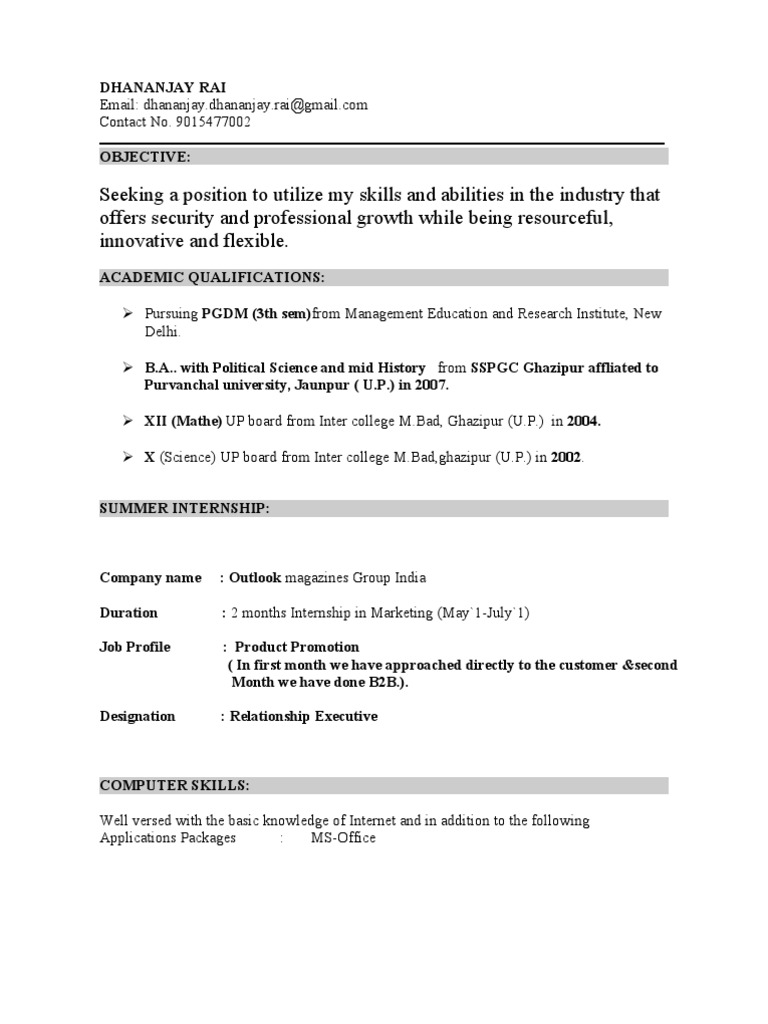 CV Dhananjay 1 | PDF