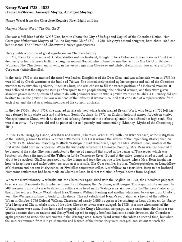 Nancy Ward: Cherokee Beloved Woman | PDF | Cherokee | Violence