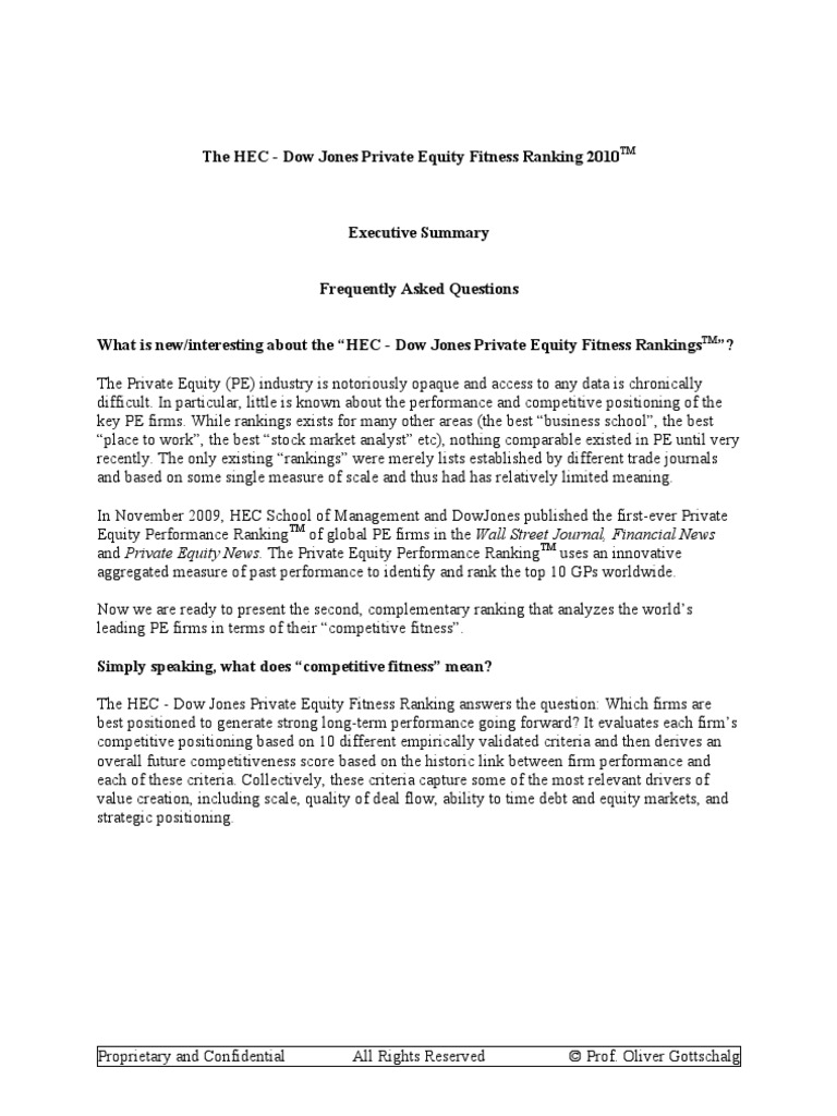 HEC - Dow Jones - PE Fitness Rankings - FAQ - Final | PDF | Private ...
