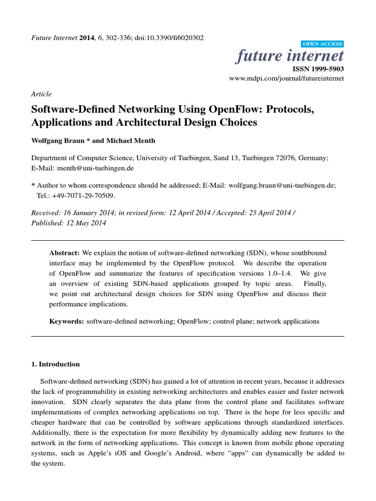 Future Internet: Software-Defined Networking Using Openflow: Protocols, Applications and ...