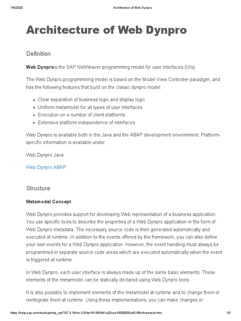 Architecture of Web Dynpro | PDF | World Wide Web | Internet & Web
