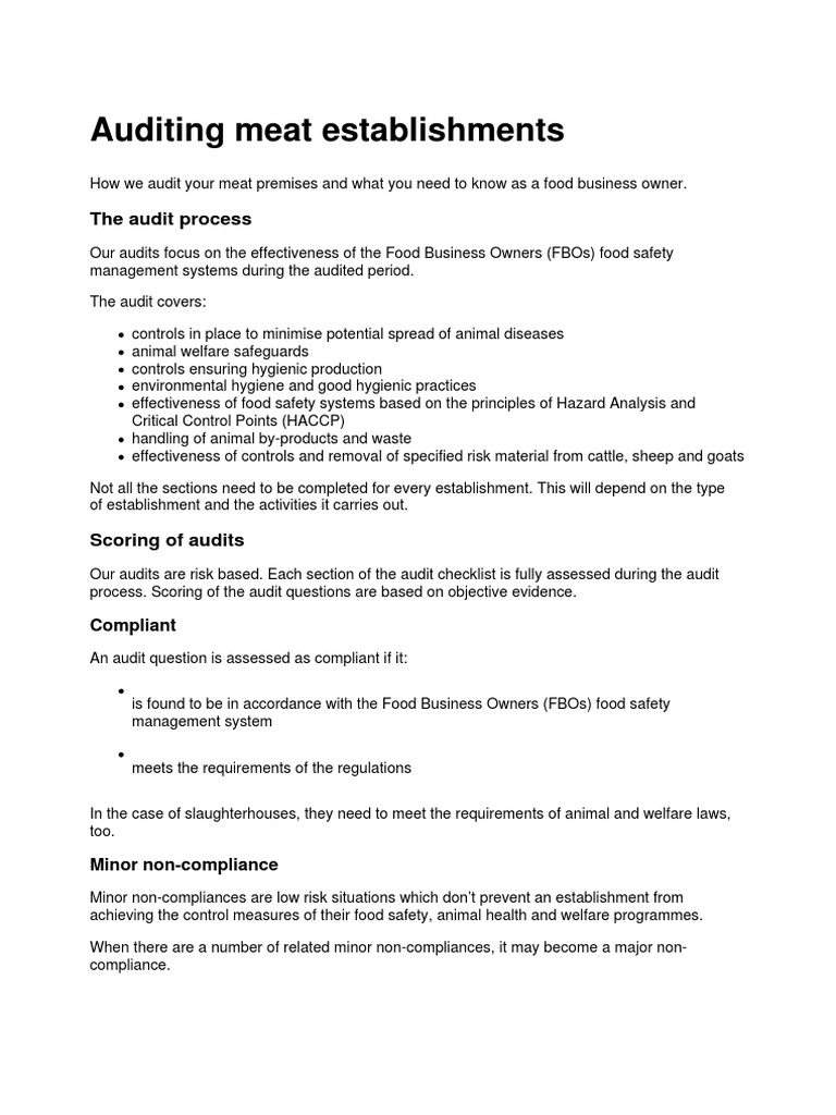 Auditing Meat Establishments | PDF | Regulatory Compliance | Audit
