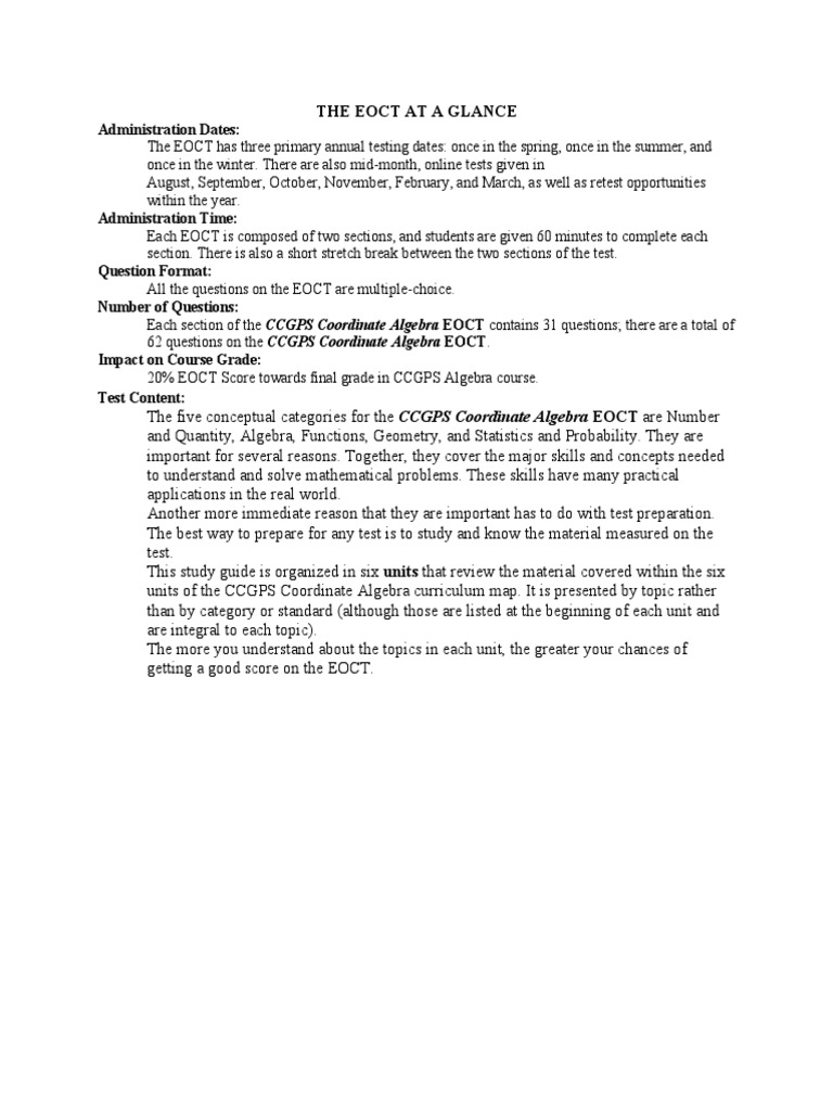 Ccgps Algebra Eoct Handout - With Solutions | PDF | Quartile | Teaching ...