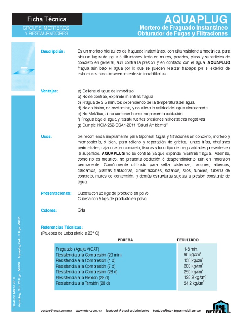 Aquaplug 2018 B | PDF | Hormigón | Agua