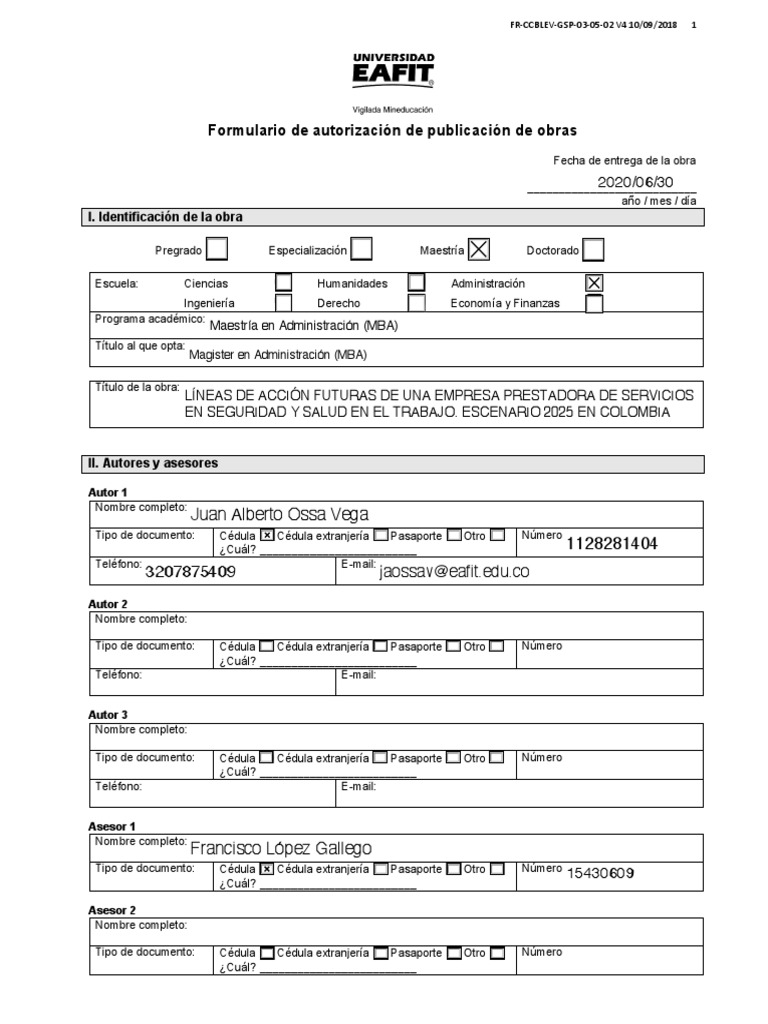 Carta Derechos Autor Eafit | PDF | Autor | Science