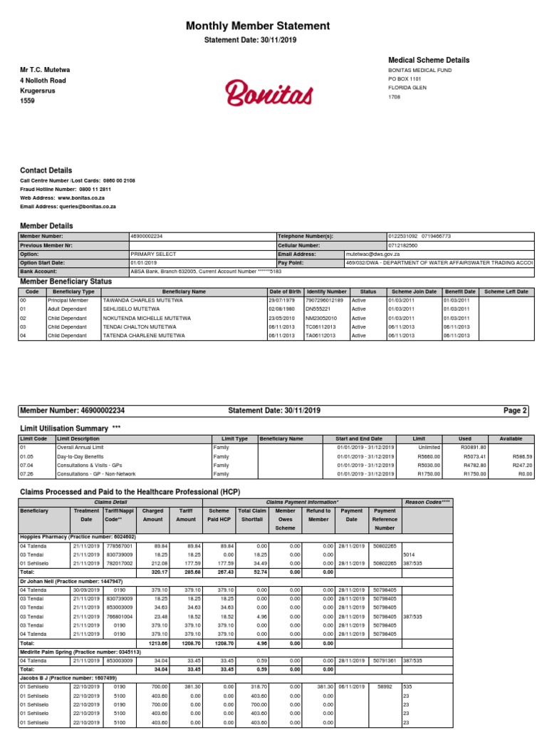 Member Statement 46900002234 | PDF | Health Sciences | Health Care