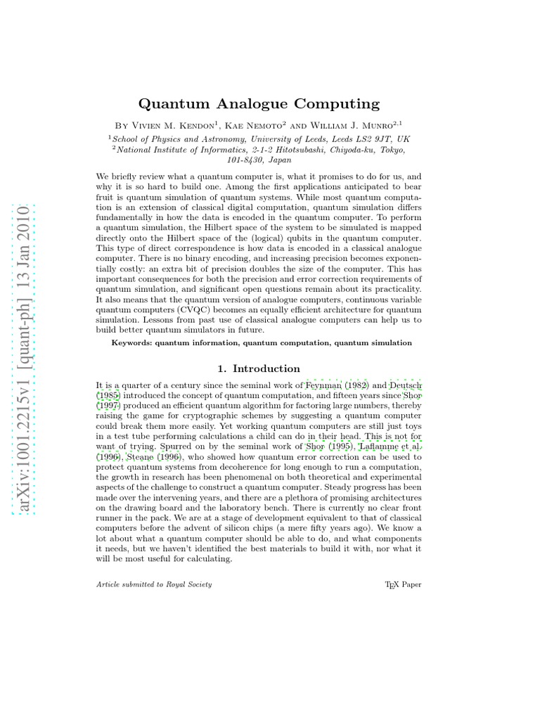 Analog Quantum Computer CVQC | PDF | Quantum Computing | Quantum Mechanics