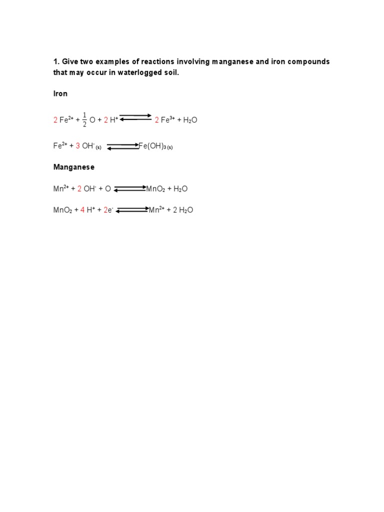 Give Two Examples of Reactions Involving Manganese and Iron Compounds ...