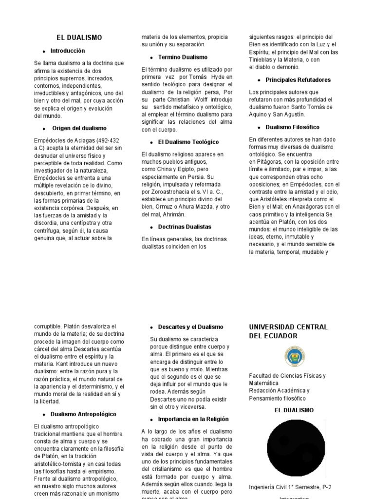 El Dualismo | PDF | Dualismo | Filosofía occidental