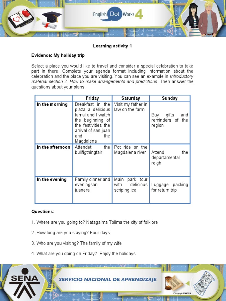 Learning Activity 1 Evidence: My Holiday Trip | PDF