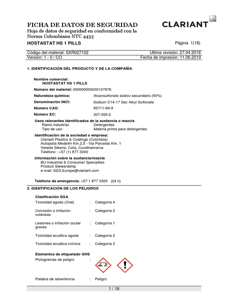 HDS Hostastat Clariant PDF | PDF | Dióxido de carbono | Dióxido de azufre