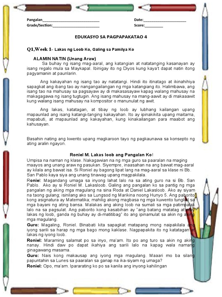 Activity Sa ESP 4 Q1 W1 | PDF