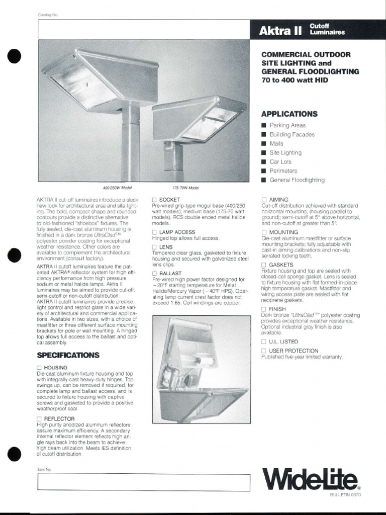 AKTRA II Cutoff Luminaire Overview | PDF | Glass Applications | Electricity