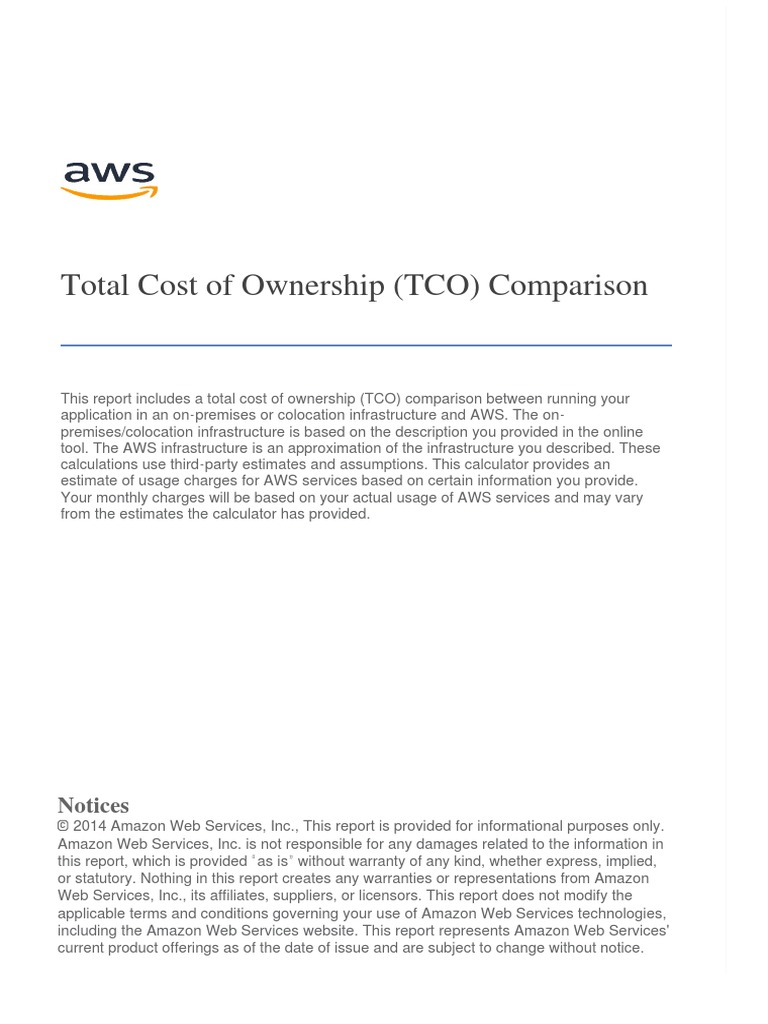 Total Cost of Ownership (TCO) Comparison: Notices | PDF | Amazon Web ...