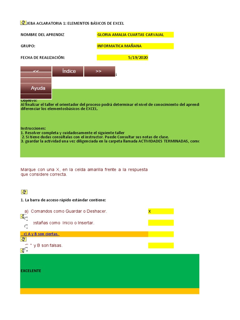 ELEMENTOS BÁSICOS DE Excel | PDF | Microsoft Excel | Hoja de cálculo