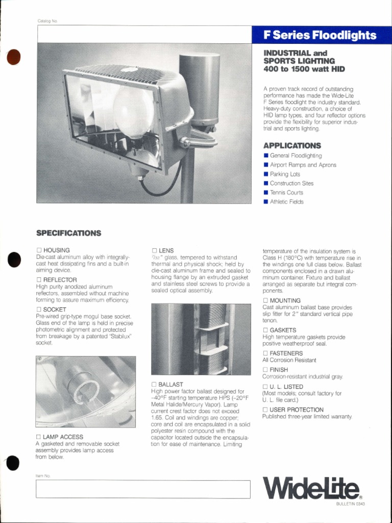 Wide-Lite F Series Floodlight Bulletin 1988 | PDF | Mirror | Applied ...