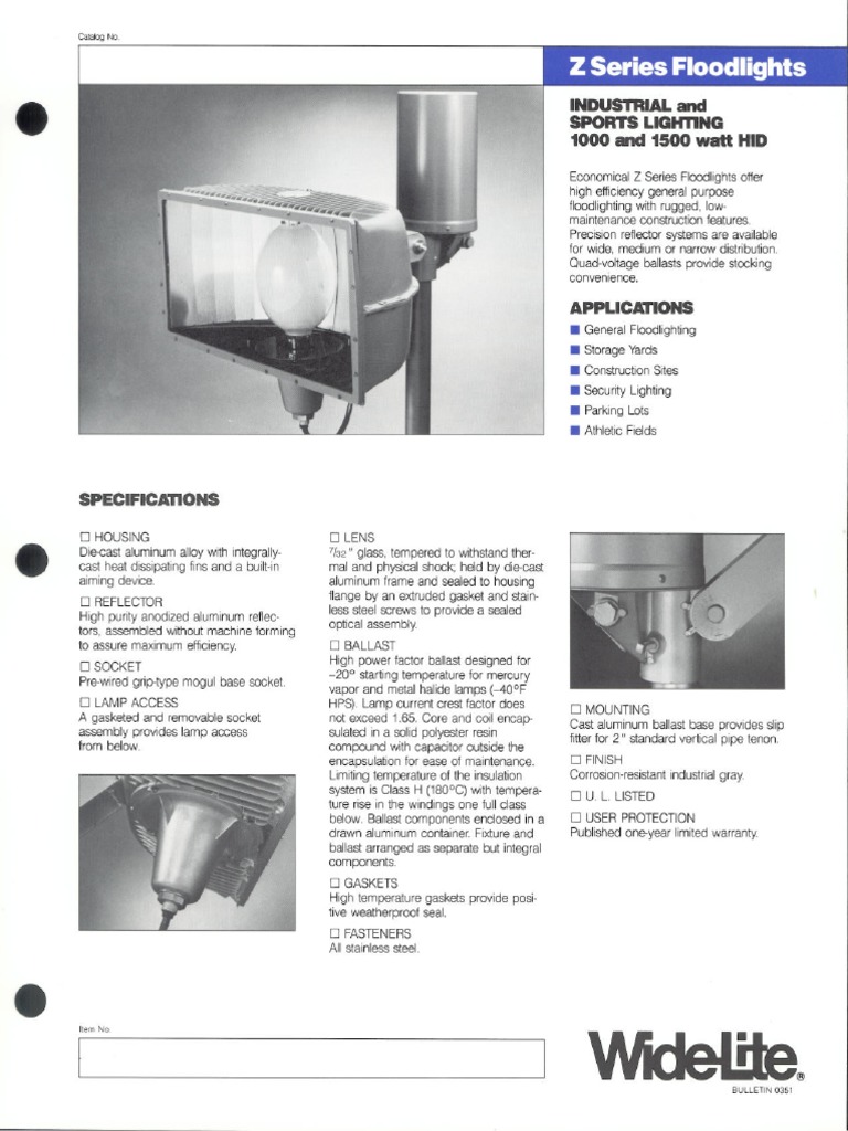Wide-Lite Z Series Floodlight Bulletin 1987 | PDF