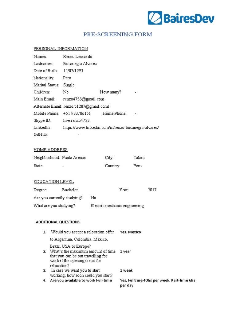 PSF - Renzo Bocanegra (BairesDev) | Download Free PDF | Computing | Business