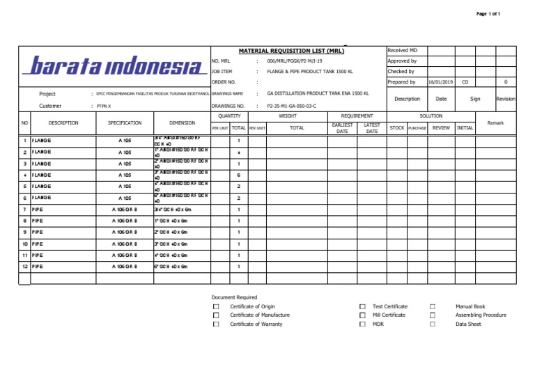 Material Requisition List (MRL) : PTPN X | PDF | Plumbing | Pipe (Fluid ...