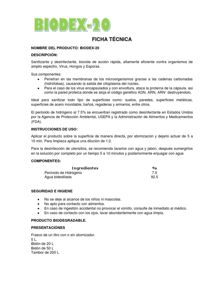 Ficha Tecnica Biodex-20 | PDF