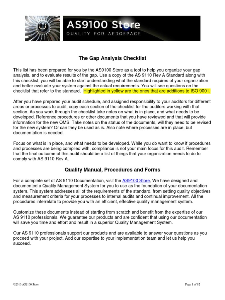 The Gap Analysis Checklist: AS9100 Store | PDF | Quality Management System | Audit