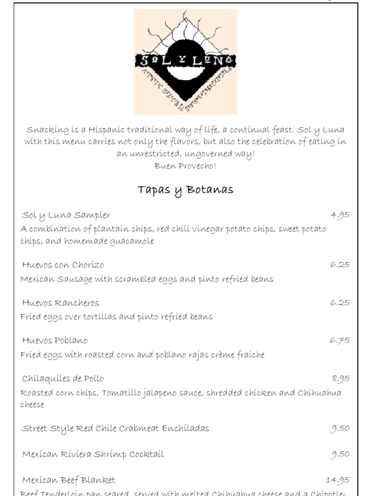 Sol y Luna Menu Highlights | PDF | Latin American Cuisine | Cuisine