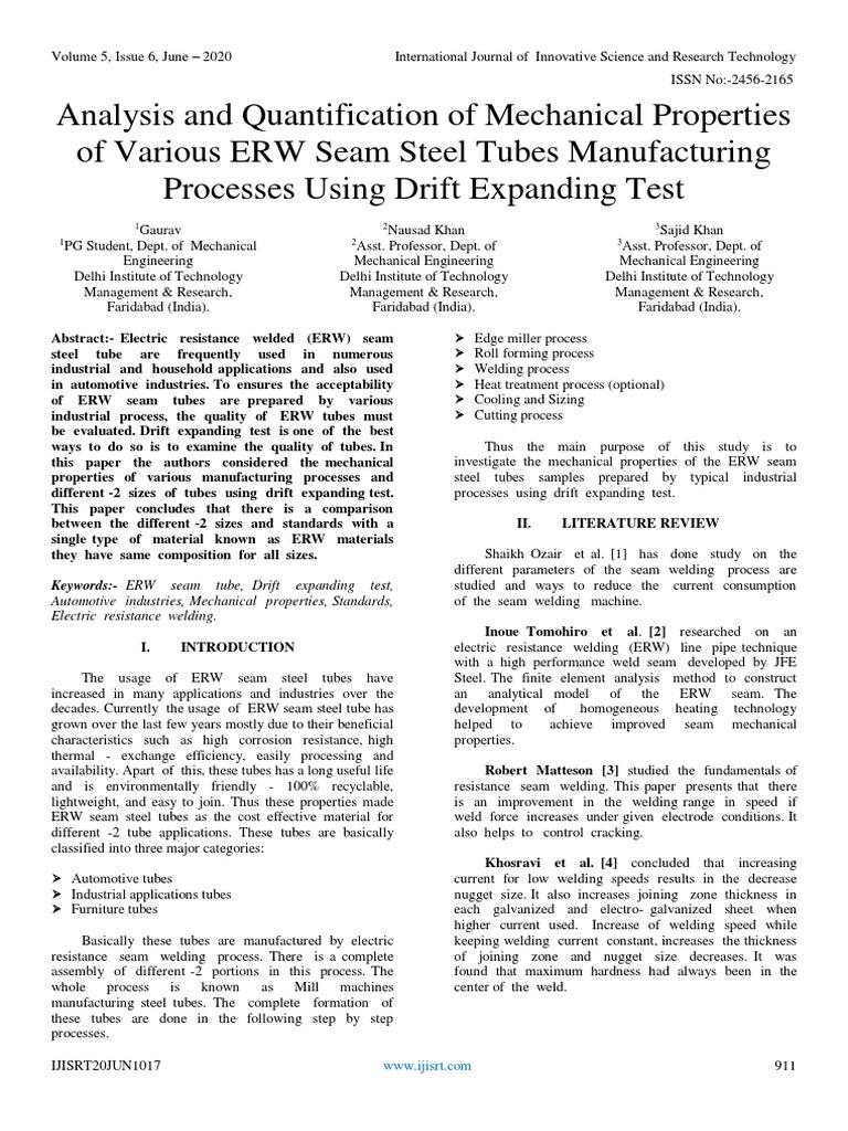 Analysis and Quantification of Mechanical Properties of Various ERW ...