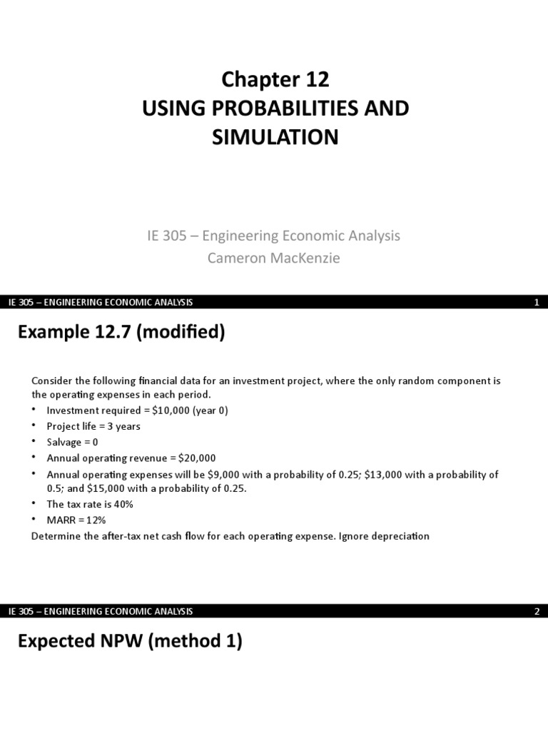 Probabilities & Simulation in Engineering Economics | PDF | Probability ...