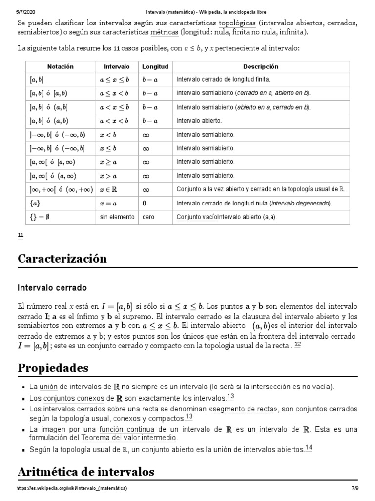Intervalo (Matemática) - Wikipedia, La Enciclopedia Libre7 | PDF | Intervalo (Matemáticas) | Números