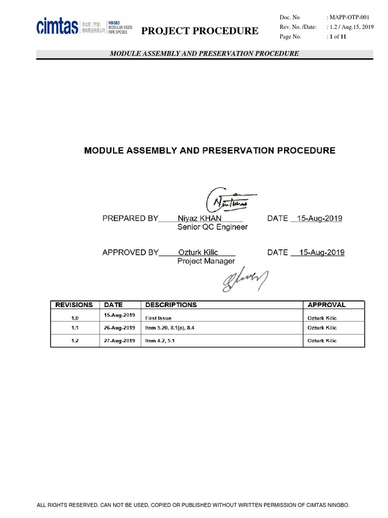 Module Assembly and Preservation Procedure: A Comprehensive Guideline ...