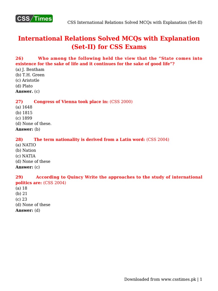 CSS International Relations Solved MCQs With Explanation (Set-II) | PDF | Empire | Latin America