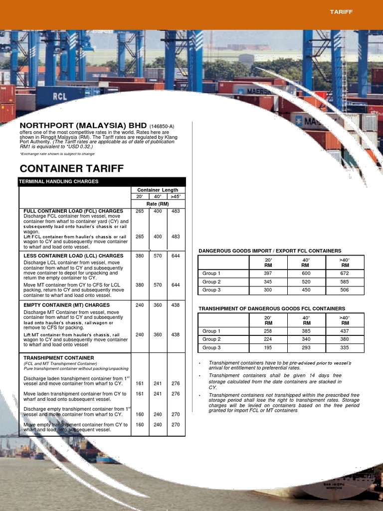 Container Tariff: Northport (Malaysia) BHD | PDF | Port | Cargo