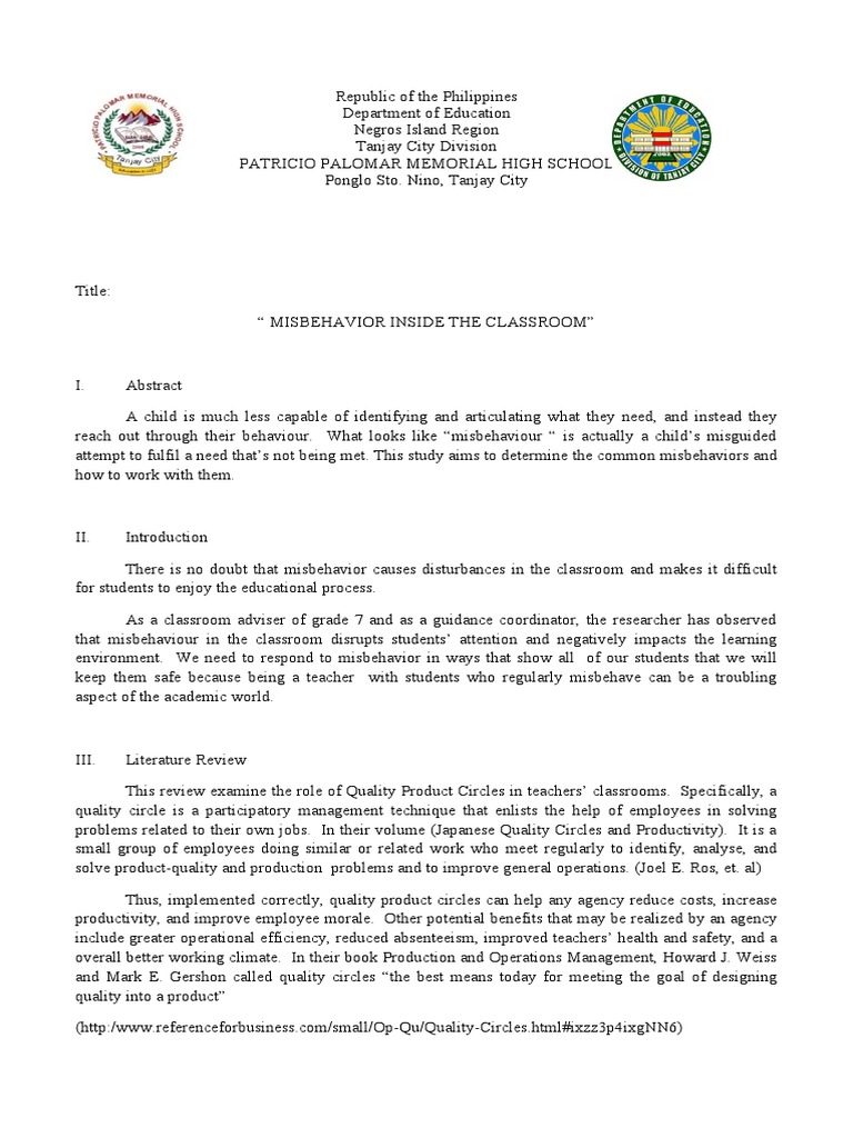 Action Research On Students Misbehavior in Class | PDF | Classroom ...