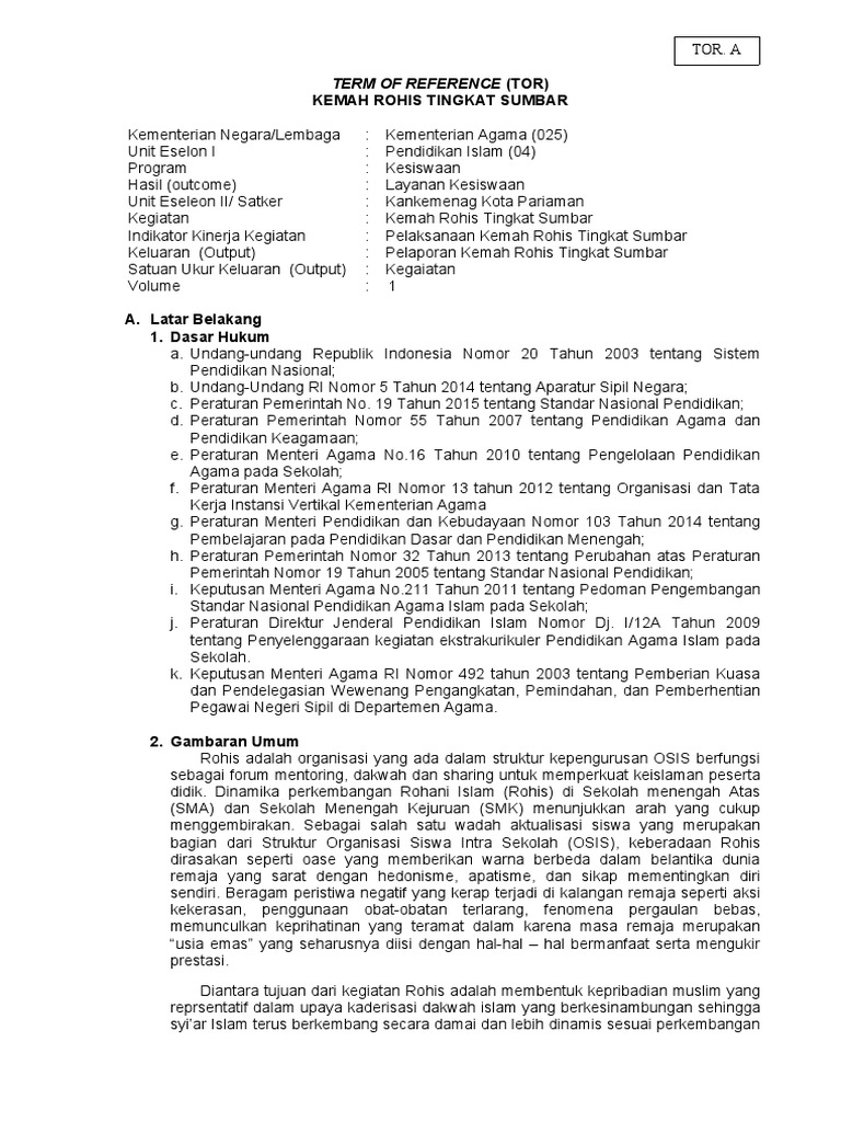 Contoh TOR Terbaru | PDF