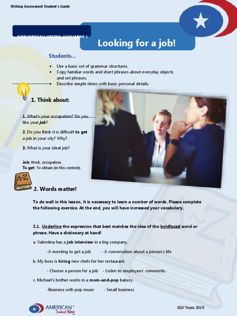 A1 Writing Assessment 1 Looking For A Job | PDF | Sentence (Linguistics ...