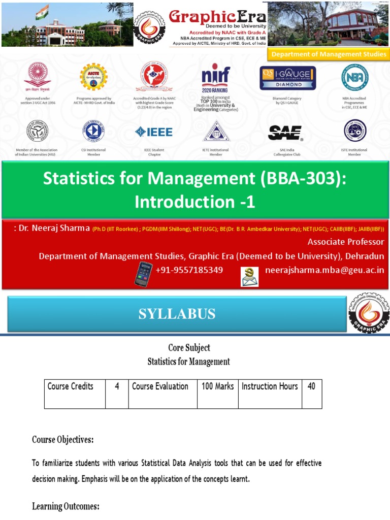 Statistics For Management (BBA-303) : Introduction - 1 | PDF ...
