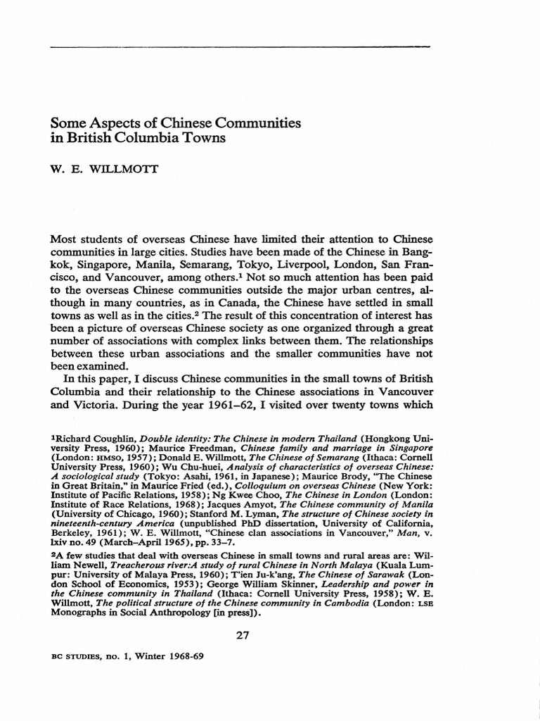 Some Aspects of Chinese Communities in British Columbia Towns | PDF ...