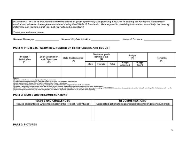 Part 1: Projects / Activities, Number of Beneficiaries and Budget | PDF ...
