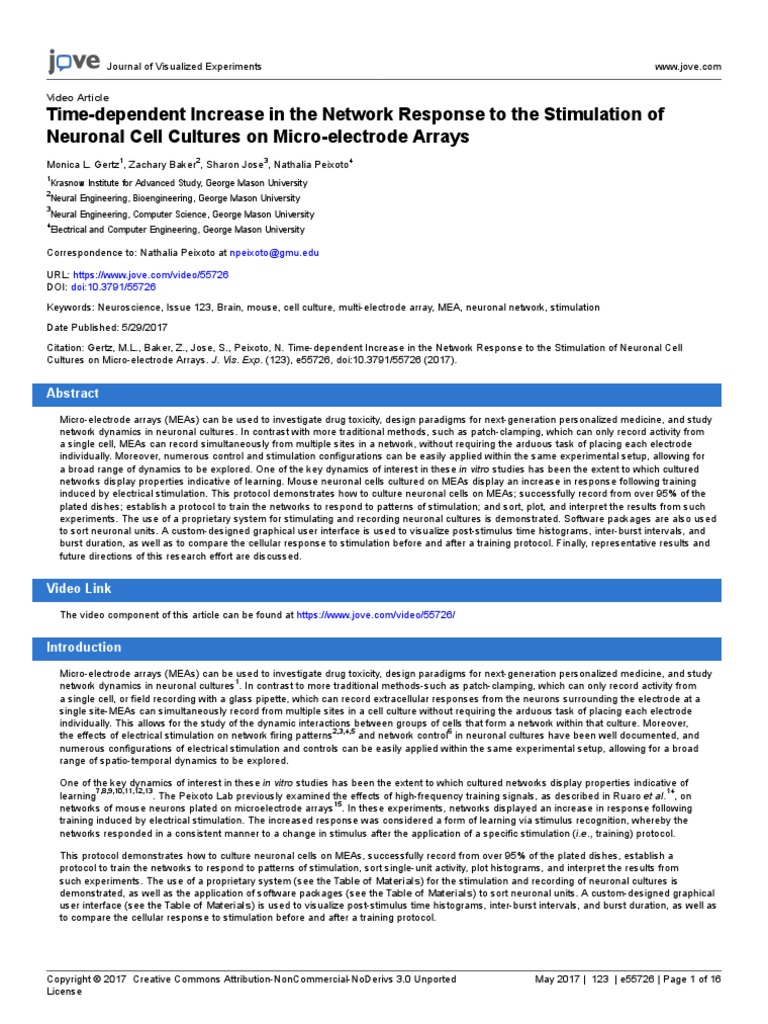 Jove Protocol 55726 Time Dependent Increase Network Response To ...