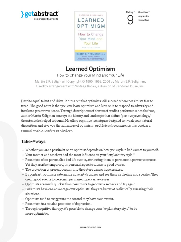 Learned Optimism Seligman en 5163 | PDF | Optimism | Pessimism